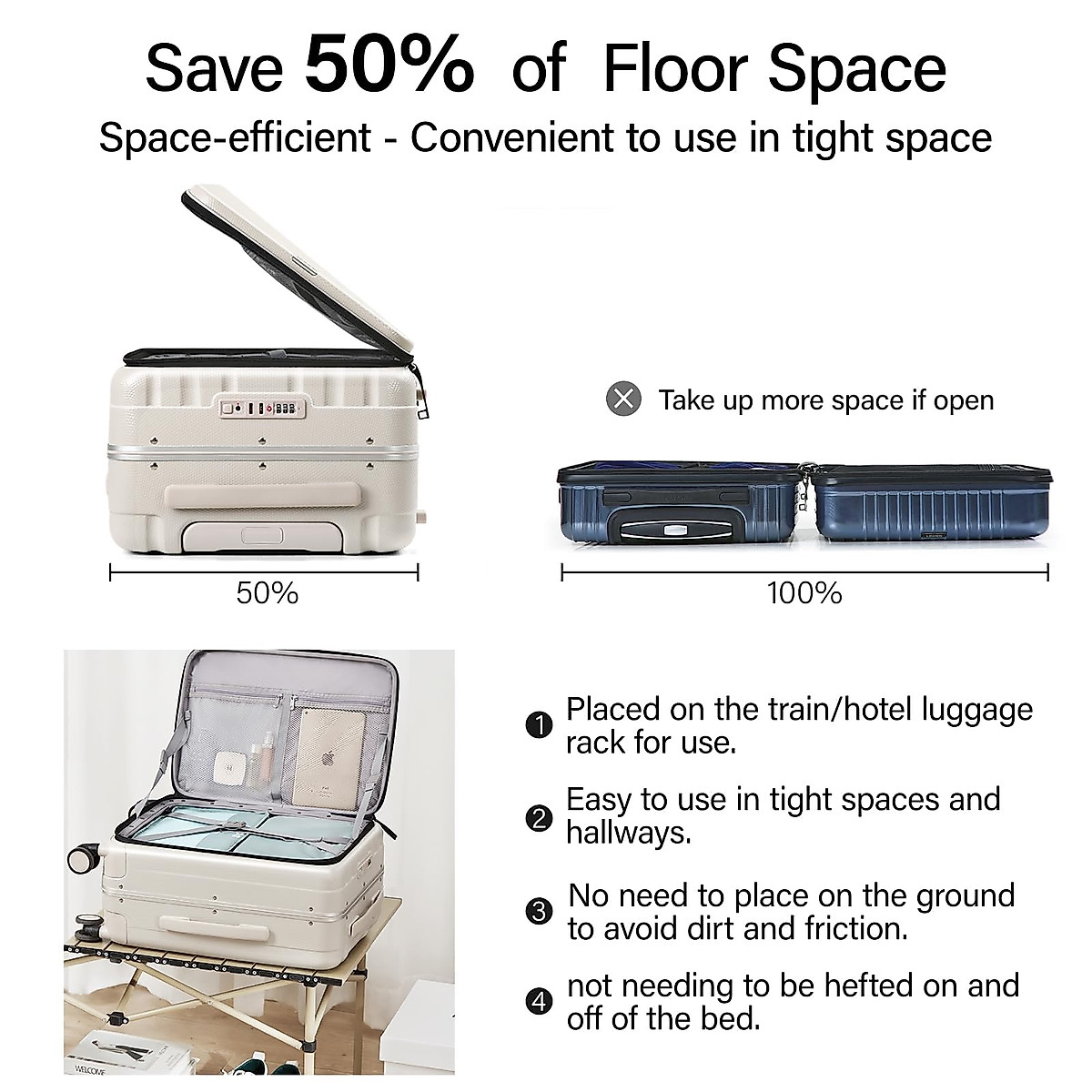 Hanke 26 Inch Large Luggage Suitcase Top Opening Aluminum Frame Travel Luggage Hard Shell Suitcases with Wheels for Woman Men.(Ivory white)