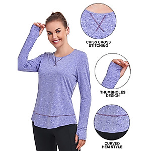 Tanst Sky Workout Tops for Women, Long Sleeve Loose Fit Athletic Shirts Plus Size Lightweight Dry Fit Running Active Wear Moisture Wicking Yoga Hiking Gym T Shirts Purple 2XL