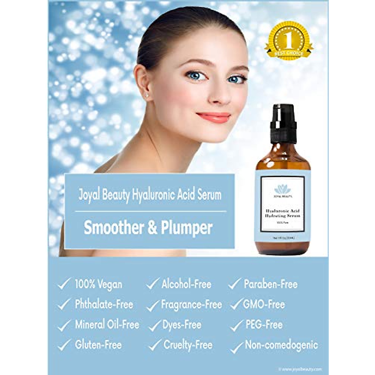 Hyaluronic Acid Serum for Face Skin Eyes Lips by Joyal Beauty. 100% Pure Best Anti-aging Hydrating Original Hyaluronan for Topical Use. Highest 4% Solution. Best Anti Wrinkle Smoother