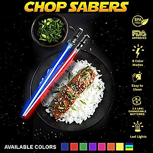 Lightsaber Chopsticks Light Up - LED Glowing Light Saber Chop Sticks - Reusable Sushi Lightup Sabers Chopstick Set Of 4 Pairs - 8 Changing Color Modes