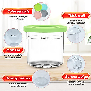 newkaijian Replacement For Ninja Creami Deluxe Pints and Lids-4 Pack & BPA Free, Dishwasher Safe, Colorful Lids, Clear Ice Cream Cups 16oz Compatible with NC300 NC299AMZ Ice Cream Maker