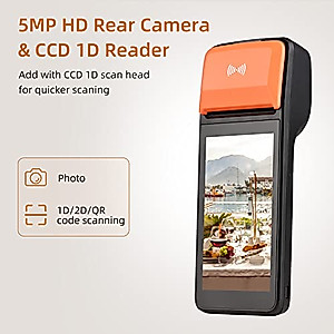 Bisofice POS Receipt Printer Android 8.1 1D/2D Barcode Scanner PDA Terminal 3G WiFi BT Communication with 5.0" Touchscreen 58mm Width/NFC Thermal Label Printing for Supermarket Restaurant (NFC PDA)