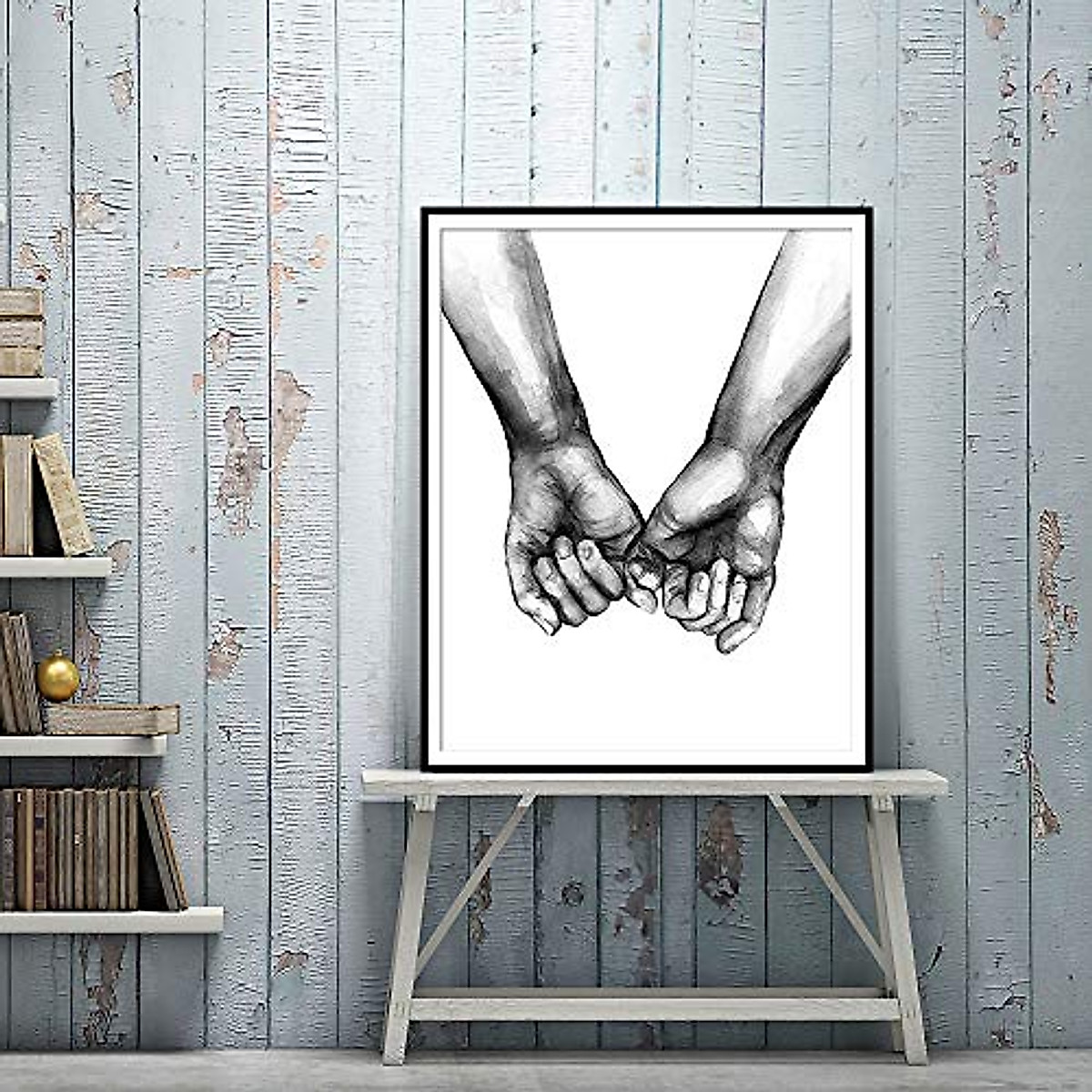 Love and Hand in Hand Wall Art Canvas Print Poster,Simple Fashion Black and White Sketch Art Line Drawing Decor for Home Living Room Bedroom Office,Stretched and Framed Ready to Hang(Set of 3 Framed, 12x16 inches)