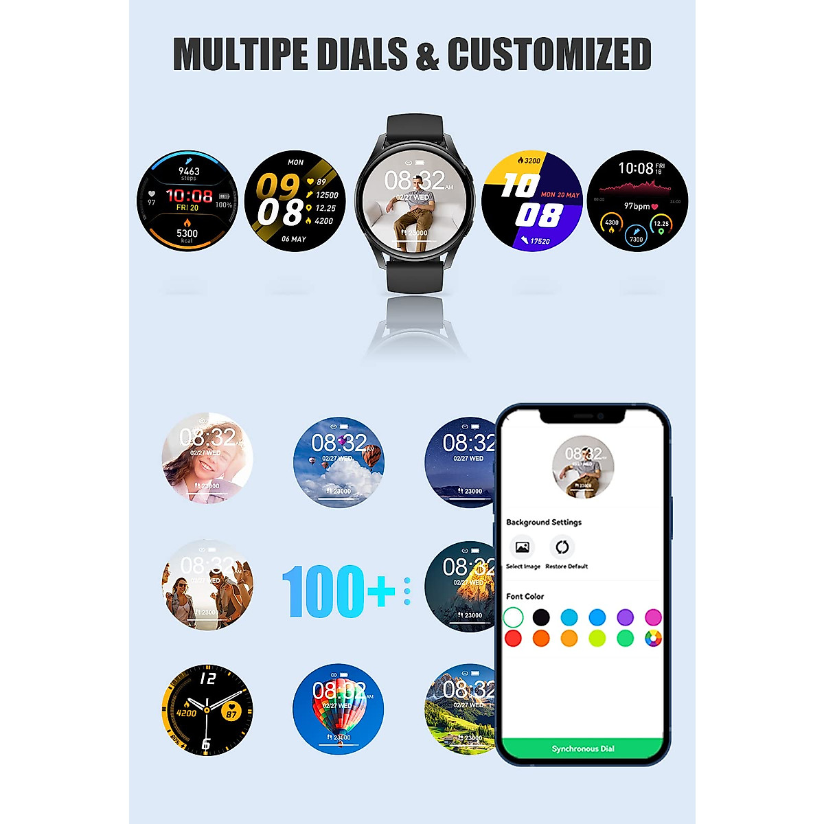 Smart Watch for Men 1.32 inch Full Touch Screen Fitness Tracker with Heart Rate Monitor Sleep Tracking Pedometer Watch Waterproof Smartwatch for iOS Android Phones (Black)