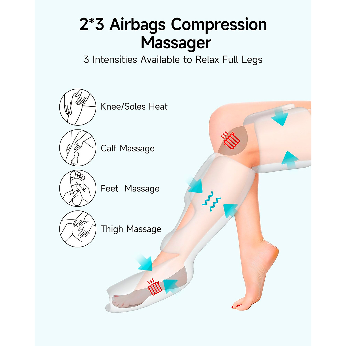 ALLJOY Leg Compression Massager, Leg Massager with Heat for Circulation and Pain Relief, 2 Heat Levels 6 Modes,Foot Calf Knee Thigh Full Leg Massager with Memory Function,Gifts for Men Women