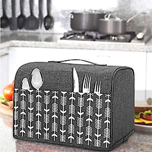 Yarwo 2 Slice Toaster Cover with Pockets and Top Handle, Nylon Toaster Cover Fits for Most Standard 2 slice Toasters, Gray with Arrow