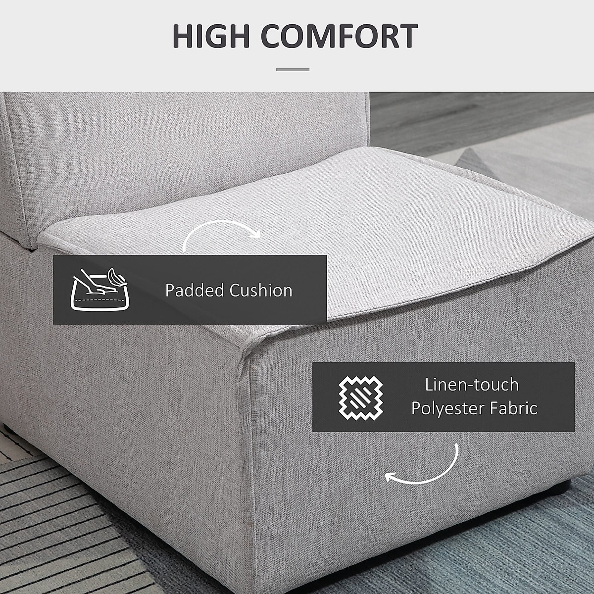 HOMCOM Modern Modular Accent Chair, Armless Fabric Sectional Sofa for Living Room or Bedroom, Grey