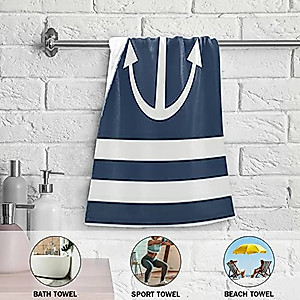 Wamika Nautical Theme Anchor Hand Bath Towel Hanging Towels Set Navy Blue Kitchen Dish Towel Highly Absorbent 2pcs