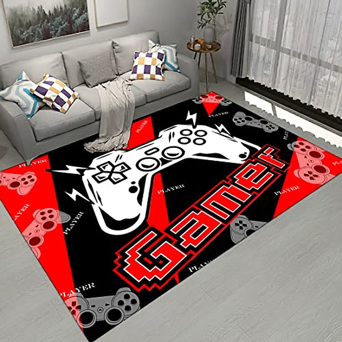 Video Game Controller Gamepad Carpets 3D Printed Pattern Game Area Rugs Non-Slip Carpets Doormats Home Decor for Living Bedroom Game Room(60x39inch)