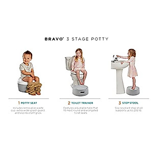Contours Bravo 3-in-1 Potty Training Toilet Seat, Trainer and Step Stool, Easy to Clean Design with Removable Waste Cup and Splash Guard, Great for Travel, Perfect for Toddler Boys & Girls 1-3 - Gray
