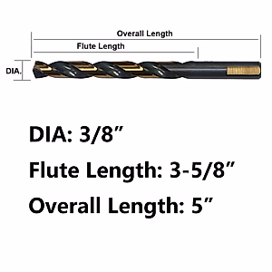 VALYRIANTOOL 6PCS 3/8" HSS Black Gold Twist Drill Bits Set, 135 Degree Split Point, Jobber Metal Drill Bit, General Purpose for Use in Mild Steel, Copper, Aluminum, Zinc Alloy, Wood, and Plastic