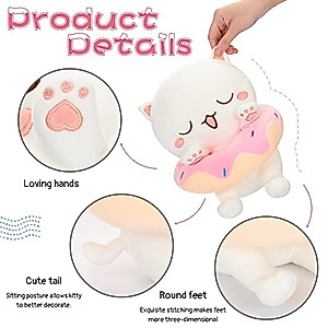 AIXINI Cute Plush Donut Cat Stuffed Animal, Super Soft Kawaii Cat Kitten Plushies for Kids 10inch (White,B)