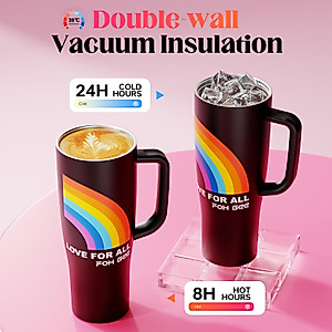 FOHGEE 40oz Tumbler with Handle and Straw Lid【Magnetic lid + Removable built-in straw】100% Leak-proof Travel Coffee Mug, Stainless Steel Insulated Cup, Keeps Cold for 24Hrs (ChillWave Black Velvet)