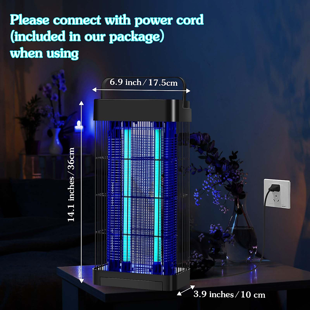 Electric Bug Zapper Indoor Outdoor 20w Insect Killer Mosquito Zapper Black Flying Insect Traps with Power Cord Mosquito Killer for Home Backyard Farm Patio Garage