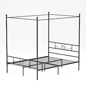 Weehom Full Canopy Bed Frame with Headboard and Footboard, 4 Posters Metal Bed Frame, No Box Spring Needed, Mattress Foundation Platform Bed for Kids and Adults, Black