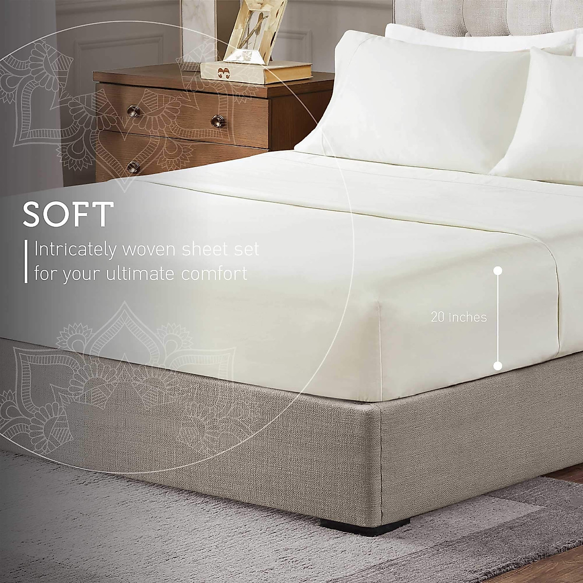 Hyde Lane 100% Cotton Ivory Boho Bedding Set King Size, Included Duvet Cover、Fitted Sheet、Flat Sheet 、Shams