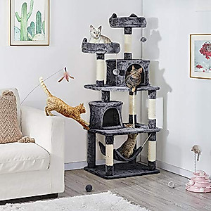 Yaheetech 62.2inches Cat Tree Cat Tower Cat Condo with Platform & Hammock, Scratching Posts for Kittens Pet Play House with Plush Perch for Indoor Activity Relaxing