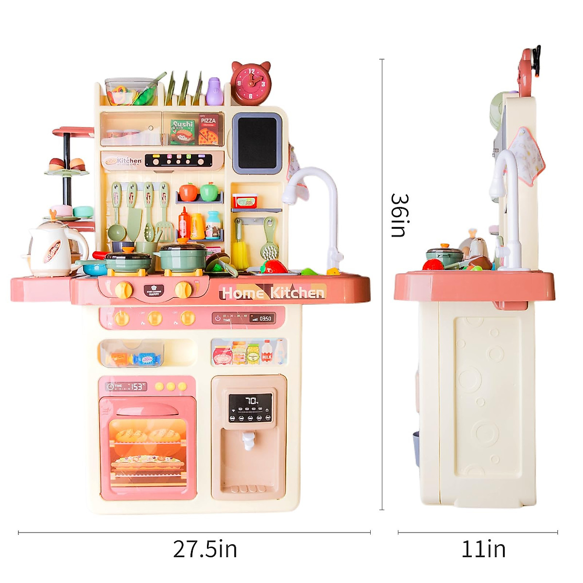 Kitchen Playset - 87Pcs Kitchen Toys with Realistic Lights&Sounds, Simulation of Spray and Play Sink,Toddler Outdoor Playset for Kids, Girls & Boys