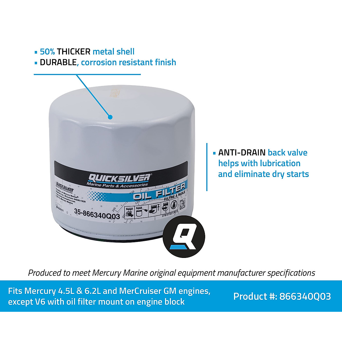 Quicksilver by Mercury Marine 866340Q03 Oil Filter, MerCruiser Sterndrive and Inboard Engines