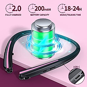 Retractable Bluetooth Headphones Neckband, Headset Wireless with High Volume Earbuds Call Sweatproof Vibrate Alert Earphones with Mic Work with iPhone, iPad, Samsung, Android (PK)