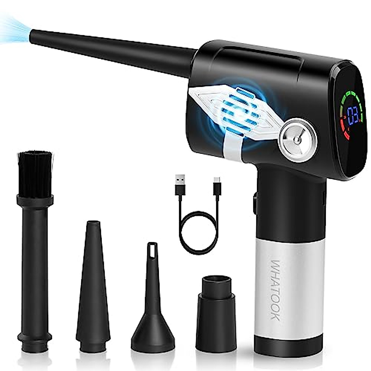 Compressed Air Duster with Brushless Motor,3 Speeds Electric Vacuum Cleaner Air Duster,3-in-1 6000mAh Electric Canned Air Kit for Electronics Dust Cleaning, Air Blower with Rechargeable Battery
