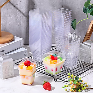 100 Sets Square Dessert Cups with Lids and Spoons Including 50 Pcs 5 oz Clear Yogurt Parfait Cups with Lids 50 Pcs 7oz Small Plastic Dessert Cups Glass Mini Shooter Cups Container for Ice Cream Bowl