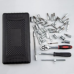 YZMLOL Ratchet Wrench Set and Drive Socket Set，46 Pieces 1/4 inch Drive Socket Ratchet Wrench Set,Includes Metric Bit Socket Set and Extension Bar for Auto/Motorcycle Repairing and Household.