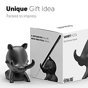 5th EGG Kawaii Phone Stand for Desk, Cute Cell Phone iPhone Holder, Animal Design Fun Accessories for Office, Home & Gamer Desktop- Compatible with All Mobile Phones & Mini Tablets (Warthog, Black)