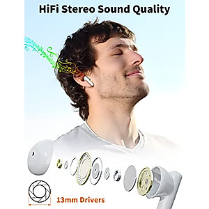 Wireless Earbuds 5.3 Bluetooth Headphone HiFi Stereo in Ear Noise Canceling Headset Earpieces Cordless Earphones for iPhone 14 Pro Max Andriod Google Pixel 7 Pro 6 Buds Samsung Galaxy S23 S22 Ultra