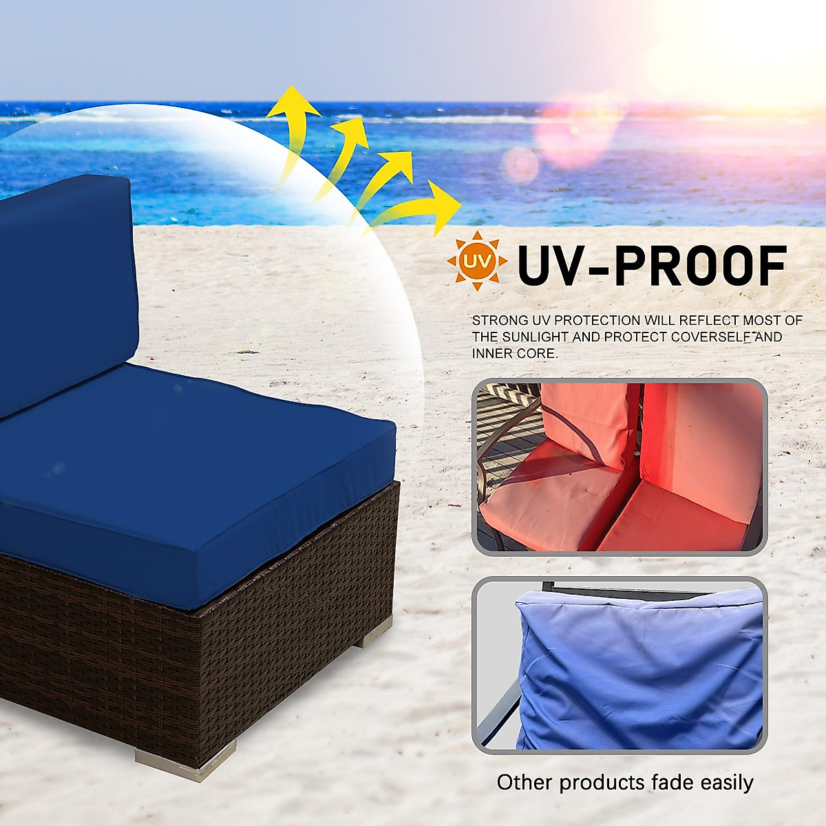 ClawsCover 14 Pack Outdoor Patio Seat and Back Cushion Replacement Covers Fit for 7Pieces 6-Seater Wicker Rattan Furniture Set Sectional Sofa Chair Couch,Aegean Blue-Include Covers Only (Large)