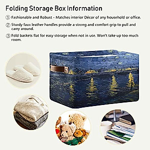 ALAZA Van Gogh Moon Art Large Storage Basket with Handles Foldable Decorative 1 Pack Storage Bin Box for Organizing Living Room Shelves Office Closet Clothes