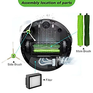 26 Pack Replacement Parts for iRobot Roomba E/i/j Series, E5 E6 E7 i2 i3 i3+i4 i4+ i6 i6+ i7 i7+ i8 i8+/Plus, 2 sets of multi-surface rubber roller brush 8 filters 8 side brushes 8 bags