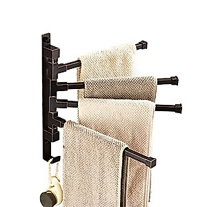 WOLIBEER Swivel Towel Rack, Bronze Towel Bar 4 Arm Wall Mount Oil Rubbed Towel Holder with Rustic Hooks Swing Out Towel Hanger Stainless Steel Bathroom Accessories