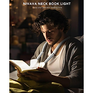 NIVAVA Neck Reading Light, Book Light for Reading in Bed [Steering Shafts Adjustment], Bendable Silicone Arm, Long Lasting LED Rechargeable Knitting Light for Camping, Repair, Crochet & Craft, White