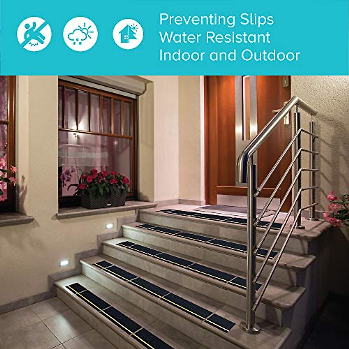 LifeGrip Anti Slip Traction Tape with Reflective Stripe, 4 Inch x 30 Foot, Best Grip Tape Grit Non Slip, Outdoor Non Skid Treads, High Traction Friction Abrasive Adhesive for Stairs Step, Black