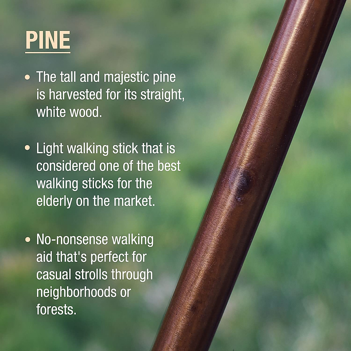 Brazos Straight Pine Wood Walking Stick, Handcrafted Wooden Staff, Hiking Stick for Men and Women, Trekking Pole, Wooden Walking Stick, Made in the USA, 48 Inches, Brown, 4 Foot