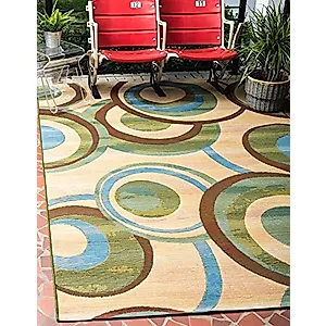Unique Loom Modern Collection Contemporary, Circles, Abstract, Bright Colors, Indoor and Outdoor Area Rug, 5' 3" x 8' 0", Beige/Green