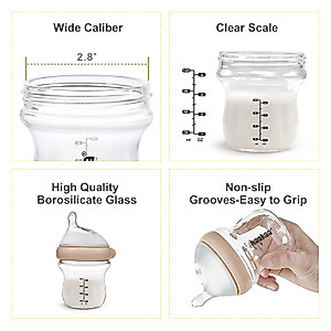 haakaa Gen.3 Natural Glass Baby Bottle 4.2oz/120ml - Wide Neck, Anti-Colic Slow Flow Nipple,Easy to Clean, 0M+ Breastfed Babies, Newborn Registry Essentials,BPA Free-Peach