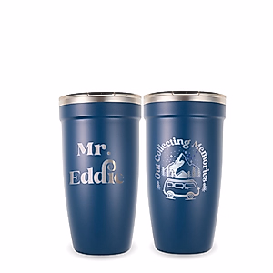 Personalized Photo Engraved Engraved Insulated Tumbler, Name Engraved Tumbler 16 oz. Stainless-Steel Travel Mug with Slide Lid, Custom Design Christmas Gift (Classic Blue)