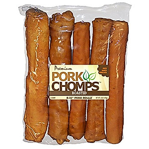 Pork Chomps Roasted Pork Skin Dog Chews, 8-inch Rolls, 5 Count