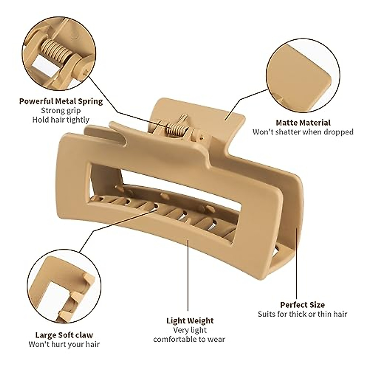 Hair Claw Clips for Women,Large Clips For Thick Thin Curly Hair,Nonslip Matte Square Strong Hold Jaw Clips (Neutral Colors 4.1Inch 8Pcs)