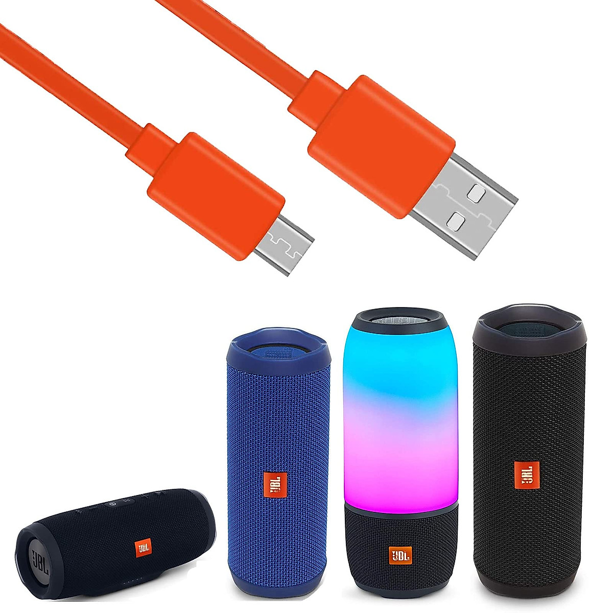 Replacement Flip 4 Charging Cable Micro USB Fast Charger Flat Power Cord Compatible with JBL Bluetooth Speaker Flip 3 4 GO Xtreme Charge 2+ Charge 3 Pulse 2 3 Clip 2 Micro II Micro Trip Speaker-Orange