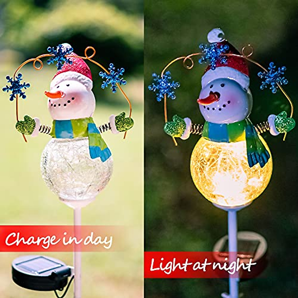 haitianxin Christmas Solar Garden Lights Stakes Snowman Pole Lamp New Year Decor Yard Art Outdoor Winter Lawn Pathway