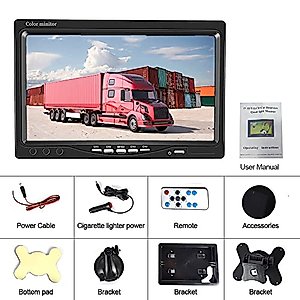 Hikity 7 inch Vehicle Backup Camera Monitor only, Quad Split HD LCD Display Screen, Car Monitor for SUV Van RV Truck, V1/V2/V3/V4 Video Input, 9V/36V + Headrest Mounting Bracket & Dash Stand