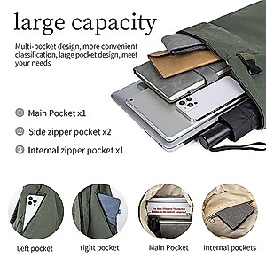 ecosmile Canvas Vintage Backpack Women's Campus Backpack Casual Shoulder Daypack Backpacks for Mens,Green