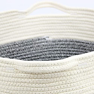 Casaphoria Cotton Rope Storage Basket for Organizing,Round Blanket Basket Living Room,Woven Laundry Basket with Handles for Bathroom Bedroom,Stripe Woven Cotton Laundry Hamper,Gradient Gray