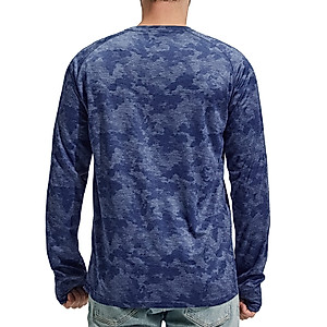 MIER Men's Long Sleeve Camouflage Shirts UV Protection Fishing Hiking Camo T-Shirts with Thumbholes Dry Fit, Ocean Blue, M