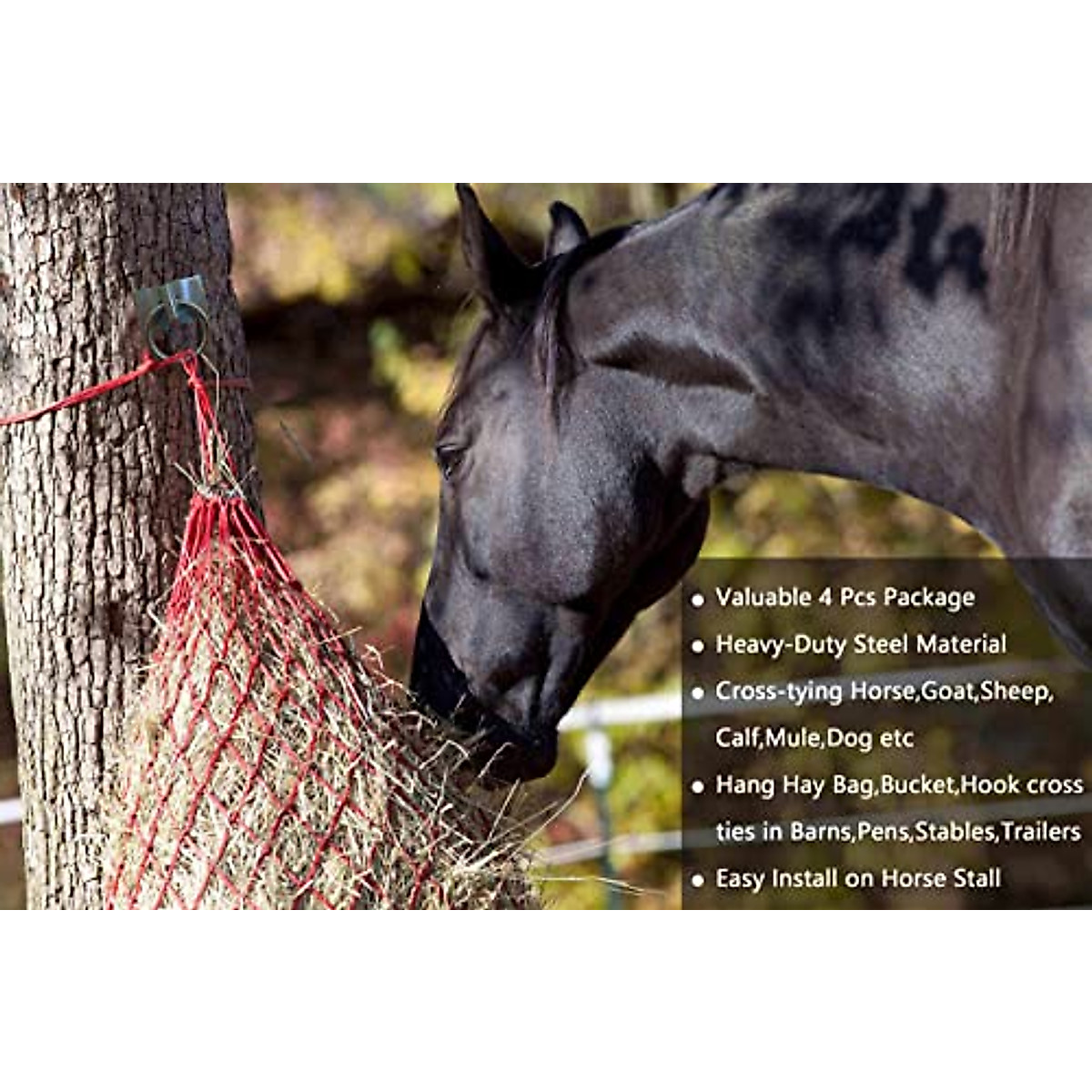 SUKEYME Cross Tie Ring for Horses, Block Tie Ring for Horse Stall/Stable, Tie Down Horse Barn Supplies (4 Pack)