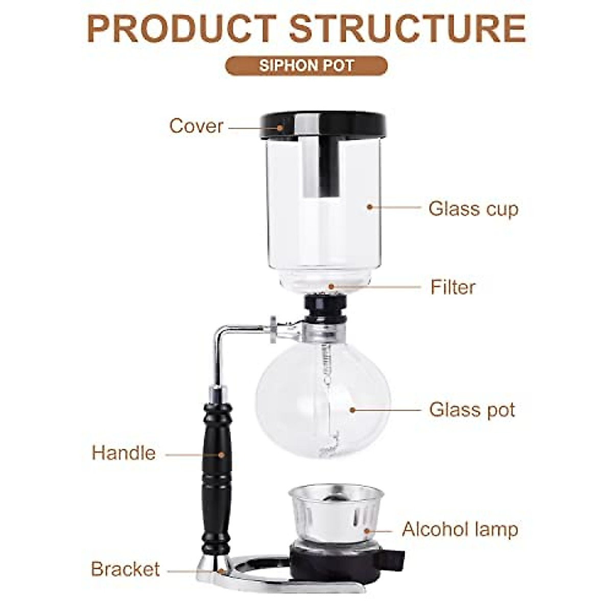 YUCHENGTECH Siphon Syphon Coffee Maker Tabletop Glass Siphon Pot Glass Technica Syphon Coffee Maker Siphon Vacuum Coffee Maker(5 Cups(600ml))