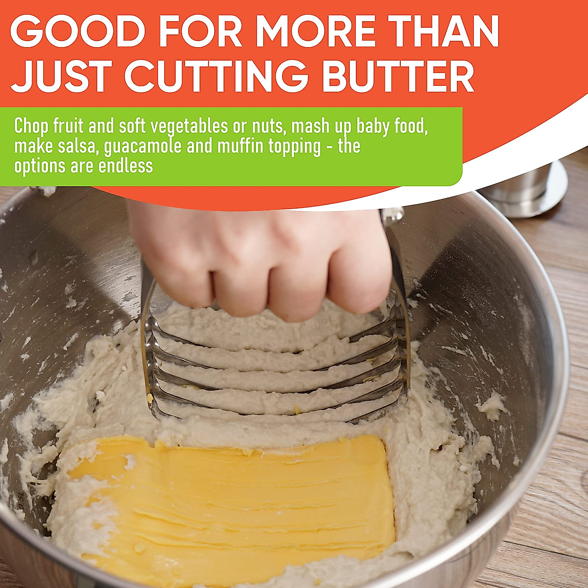 Spring Chef Dough Blender, Top Professional Pastry Cutter with Heavy Duty Stainless Steel Blades, Medium Size, Black